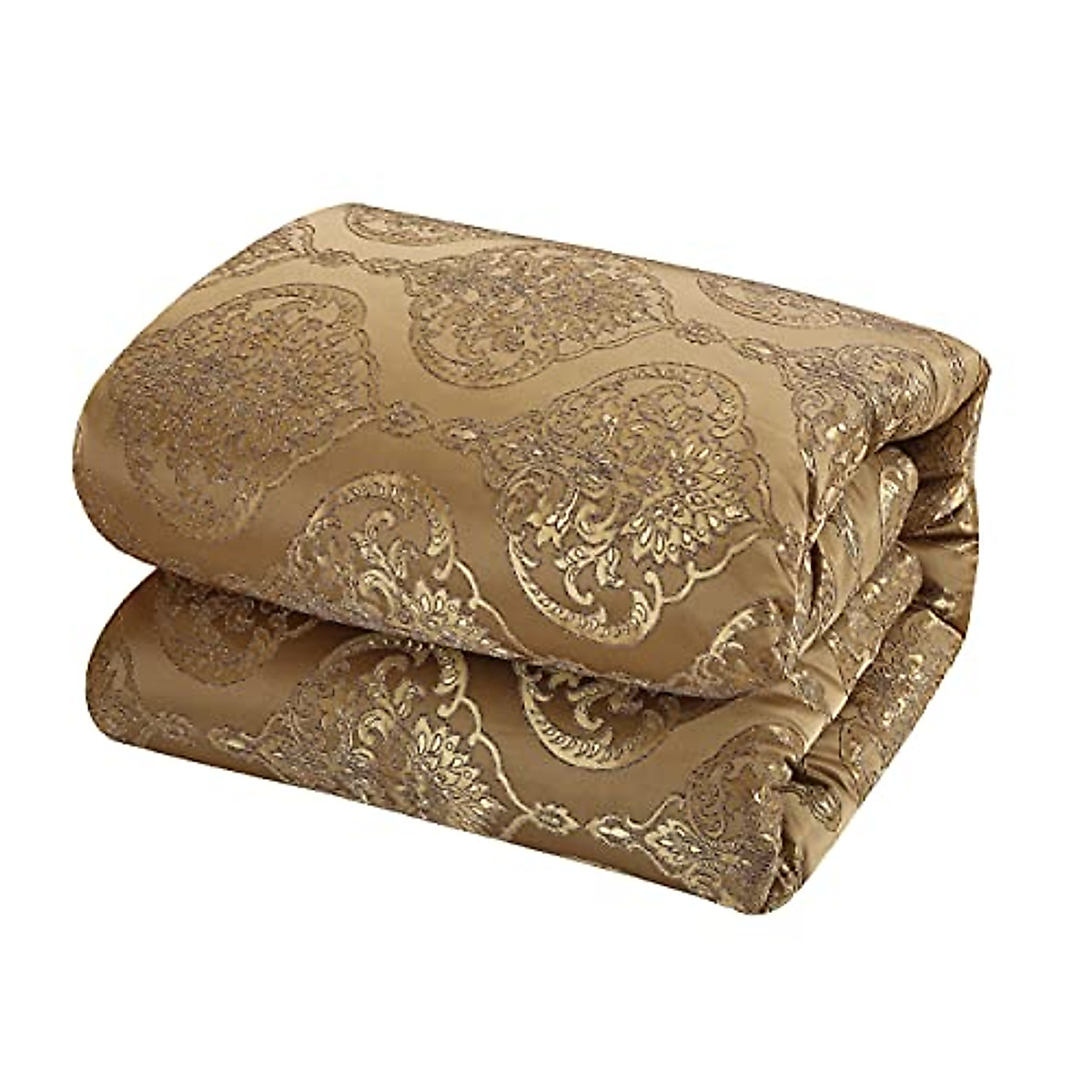 Chic Home 9 Piece Como Decorator Upholstery Quality Jacquard Motif Fabric Bedroom Comforter Set & Pillows Ensemble, King, Gold
