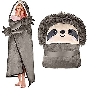 Sloth Wearable Hooded Blanket for Adults - Super Soft Warm Cozy Plush Flannel Fleece & Sherpa Hoodie Throw Cloak Wrap - Sloth Gifts for Women Adults and Kids