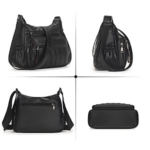 Alovhad Fashion PU Leather Crossbody Bag For Women Shoulder Bag Large Capacity Designer Casual Hobo Tote Bag (Black)