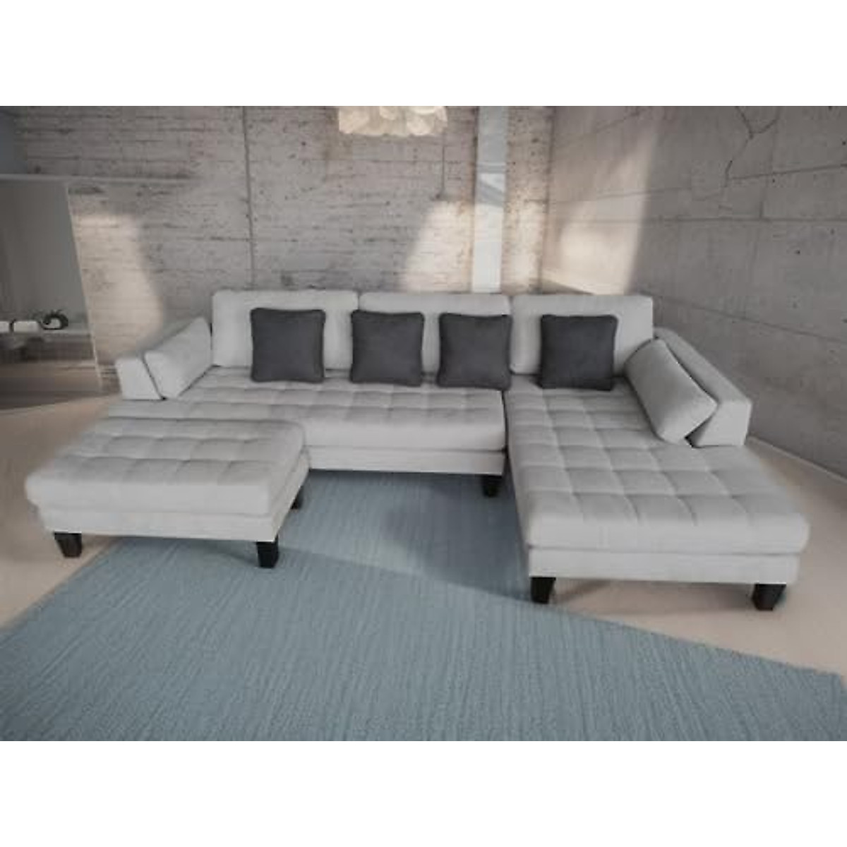 Stendmar 3pc 120" Contemporary Grey Microfiber Sofa Couch Sectional Sofa Chaise Ottoman S168RG