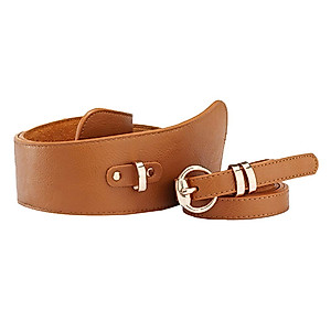 ICSTH Womens Obi Belt Vintage Leather Elastic Waist Belt Fashion Wide Belts (BN)