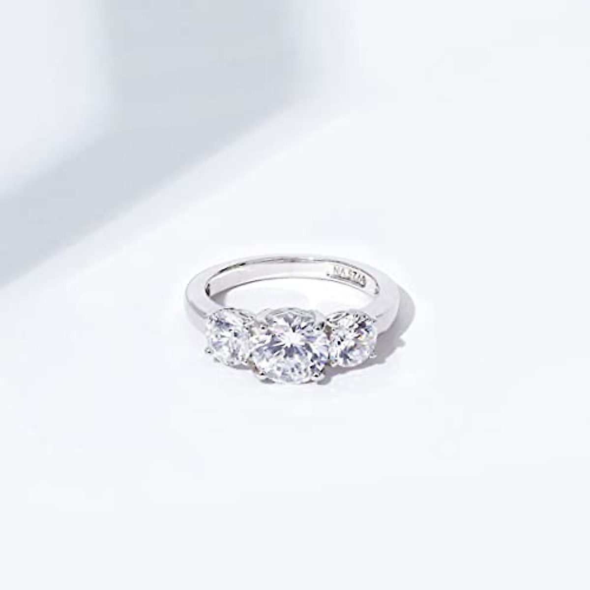 Amazon Essentials Platinum-Plated Sterling Silver Round 3-Stone Ring made with Infinite Elements Cubic Zirconia (3 cttw), Size 8 (previously Amazon Collection)
