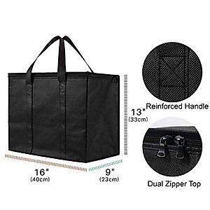1 Click 2 Pack Insulated Reusable Grocery Bags, Extra Large, Foldable, Stands Upright, Sturdy Zipper, Washable, Reinforced Handles