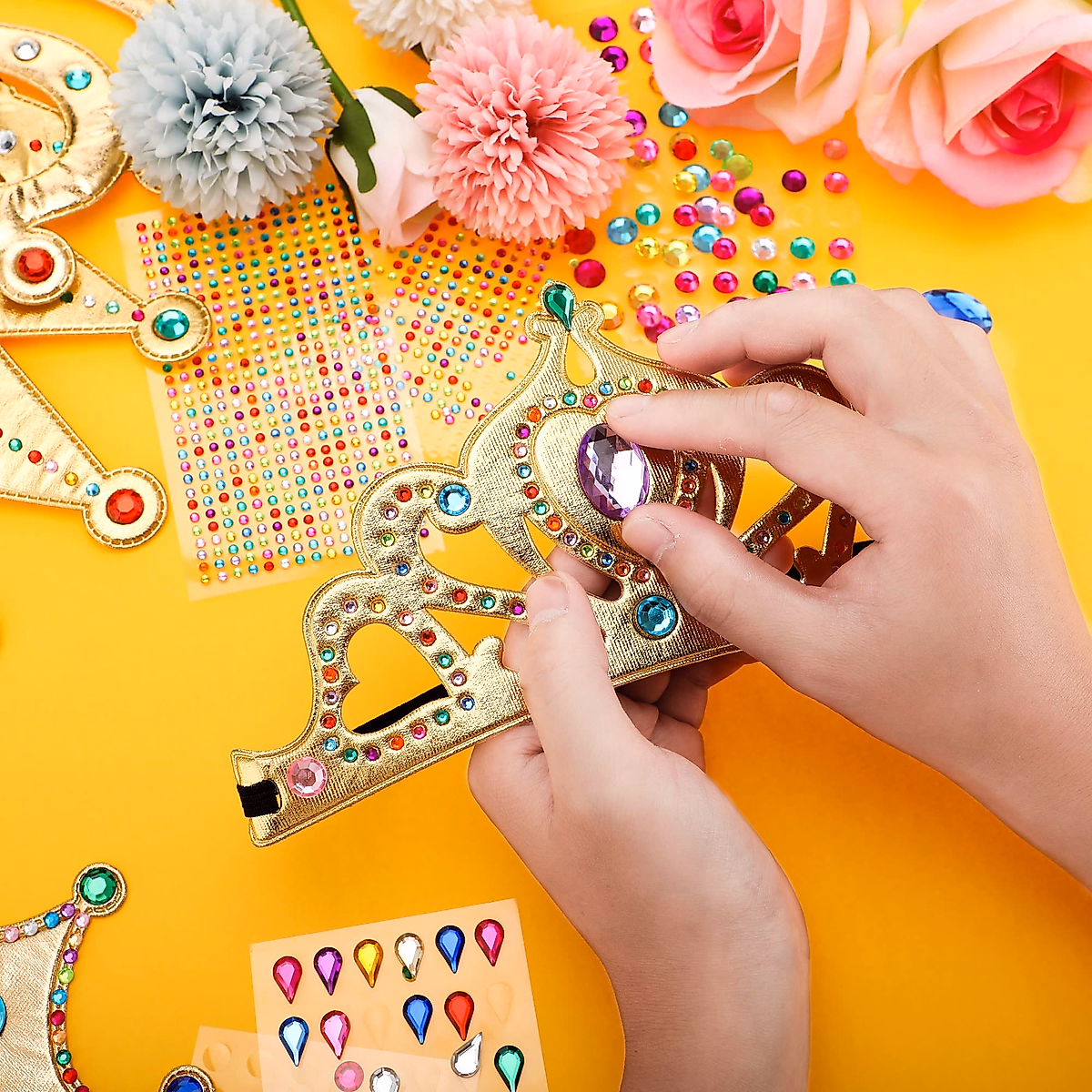 12 Pieces Foam Princess Tiaras Crown 928 Pieces Gem Stickers 12 Gem Rings Craft Making Kits Birthday Party Favors