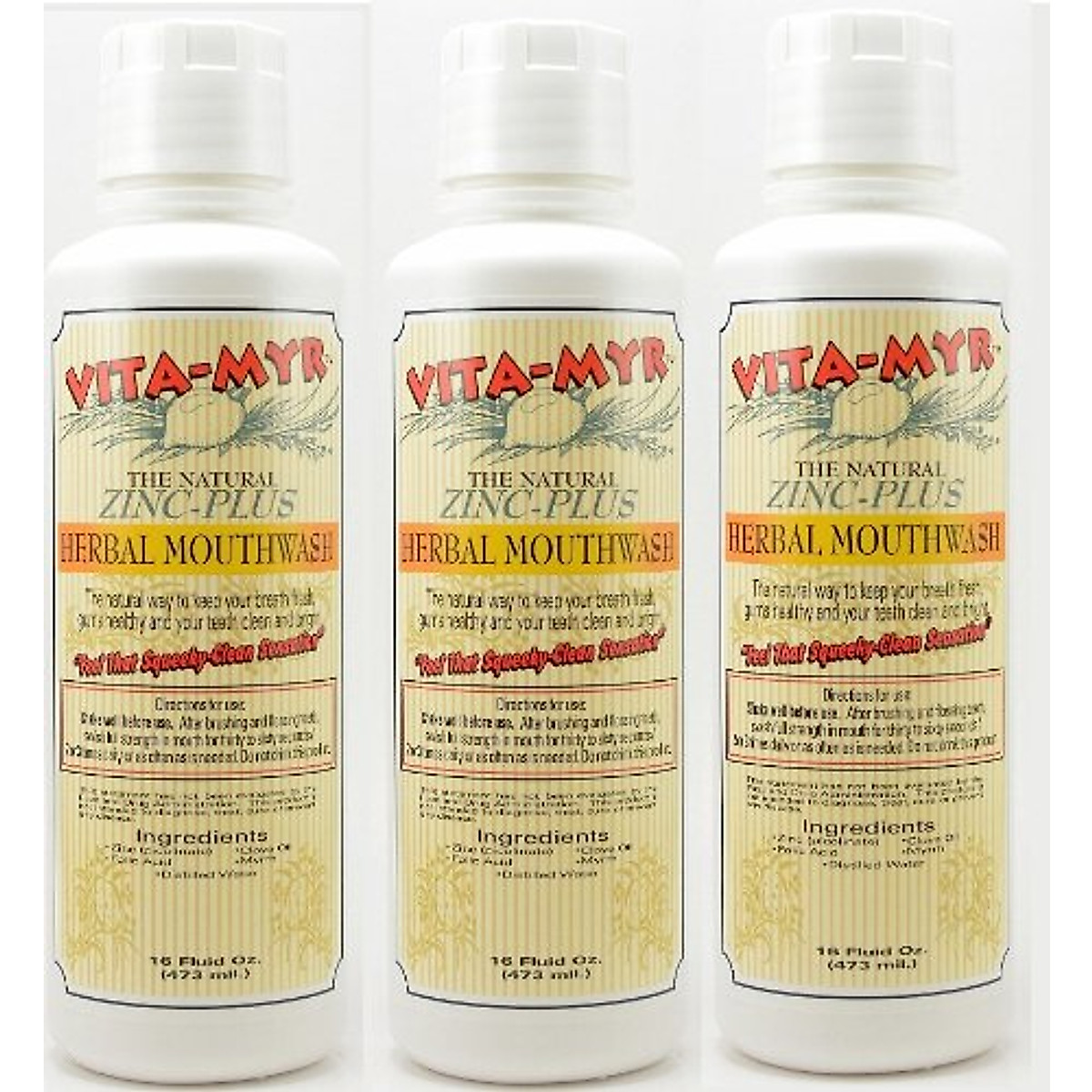 3 Pack VITA-MYR 16 Oz Effective Herbal Zinc-Plus Mouthwash