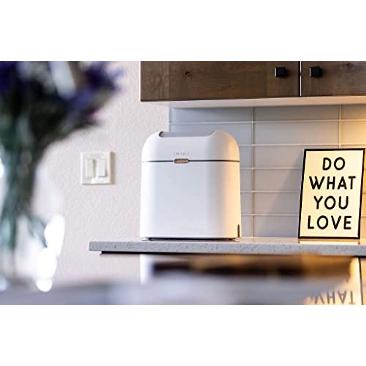 EMANE Motion Sensor Butterfly Lid Trash bin White Water Proof Golden Button for Office use, Kitchen, Bathroom Touchless Trash can