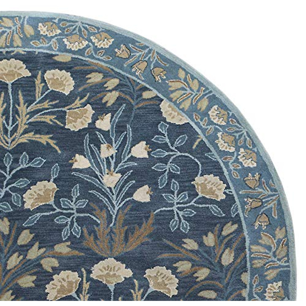 Old Hand Made Floral Blue Tulip Traditional Persian Oriental Woolen Area Rugs (8'x8' Round)