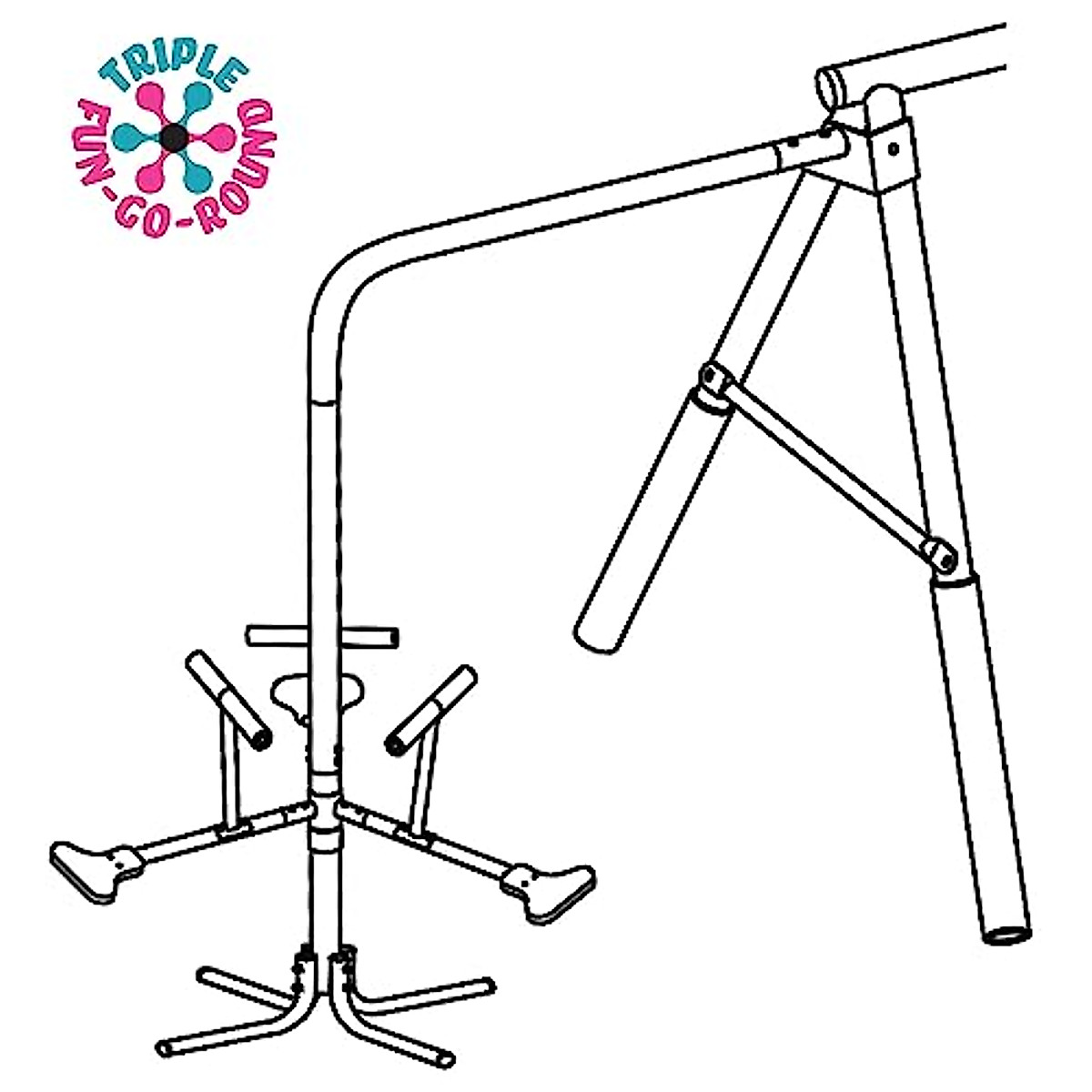 XDP Recreation Triple Fun-Go Round - Outdoor Backyard Kids Fun Twirling, Spinning Playground 2" Diameter Metal A-Frame Swing Set Accessory add-on, Gray