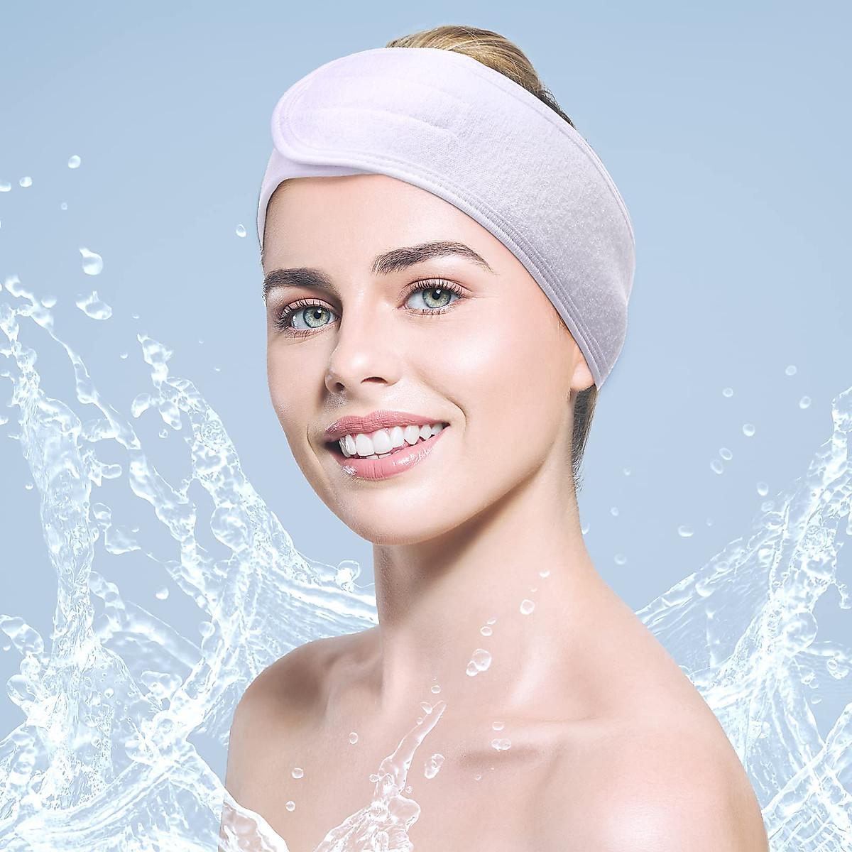Hoteam 30 Pack Hairband, Polyester Spa Headband for Washing Face Makeup Headband for Shower Bath Sport, Adjustable Towel with Hook and Loop Non Slip, White
