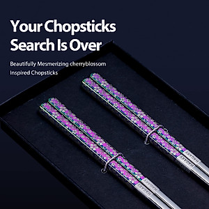 Hagary Cherry Blossom Rainbow Chopsticks Metal Chopsticks Reusable Designed In Korea Japanese Style Stainless Steel 316 18/10 Non-Slip Dishwasher Safe (2 Pairs)
