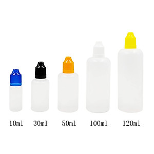 NANSHINE 10MLx50 LDPE Plastic Dropper Bottles Empty Squeeze Liquid Eye Dripper Containers with Child Resistant Cap (Bottles + Mixing Color Caps + Tips+label)