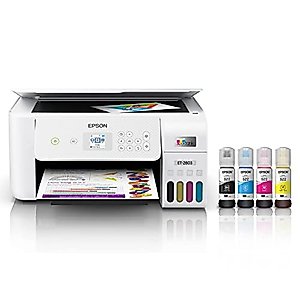 Epson EcoTank ET-2803 All-In-One Wireless Supertank Color Inkjet Printer, White - Print Scan Copy - 1.44" LCD Display, 10 ppm, 5760 x 1440 dpi, Borderless Photo Prints, Mobile Printing, USB Connection