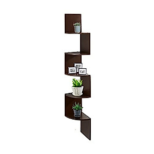 Halter Corner Shelf Wall Mount, 5-Tier Floating Wall Mount, Hanging Corner Shelf, Tall Corner Bookshelf, Rustic Wood, Zig Zag Shelving Unit, Floating Shelves for Bedroom Décor, Living Room, Bathroom