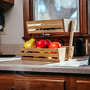 7Penn 2 Tier Fruit Basket for Kitchen Counter - Standing Countertop Bamboo Fruit Basket for Table or Pantry - Large Farmhouse Wooden Fruit Bowl for Vegetables - Rustic Bread Holder Produce Storage