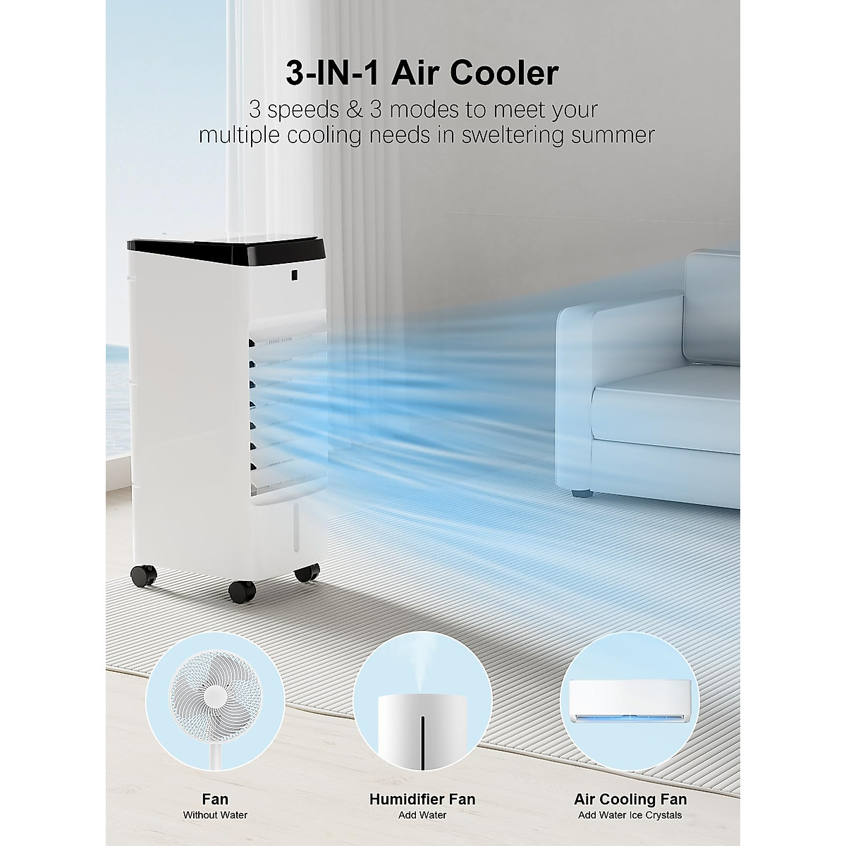 Landeagle Portable Air Conditioners,3-IN-1 Swamp Cooler with Remote,22"Windowless Portable AC Unit with 3 Modes&Speeds,12H Timer,6 Ice Packs,Small Evaporative Air Cooler for Room Office Bedroom Indoor