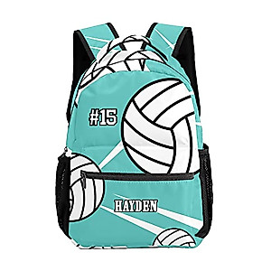 Urcustom Custom Kid Backpack, Volleyball Player Number Team Name Teal Personalized School Bookbag with Your Own Name, Customization Casual Bookbags for Student Girls Boys