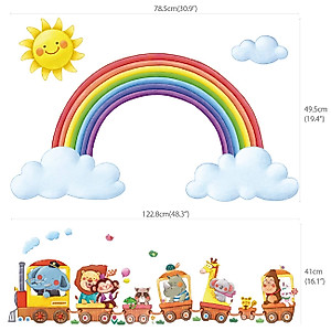 DECOWALL DA-1913P1406A Rainbow and Animal Train Kids Wall Stickers Wall Decals Peel and Stick Removable Wall Stickers for Kids Nursery Bedroom Living Room d?cor