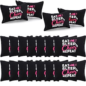 12 Pieces Cheer Makeup Bag Bulk Cheer Gifts for Cheerleaders Canvas Cheer Makeup Case Portable Travel Cheerleading Case for Girls Zipper Makeup Pouch for Women Teammates Toiletry Accessories, Black