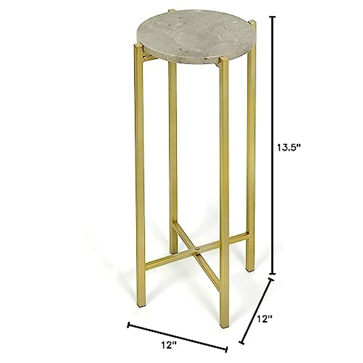 Urban Shop WK658006 Brown Marble Collapsible Side Accent Drink Table with Gold Metal Legs 12 in x 12 in x 13.5 in