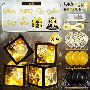51 Pcs Gold and Black Party Decorations Kit Birthday Balloon Boxes with Balloons and LED Light Strings Gold and Black Birthday Backdrop Photo Props for Men Women Birthday Party Supply Balloon Arch Kit