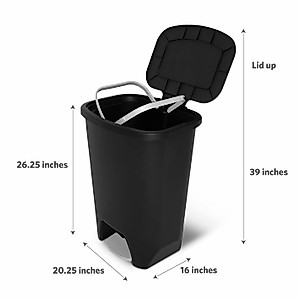 AzoOb 20 Gallon Trash can - Plastic Kitchen Trash can with lid and Odor Prevention - Hands Free with Footboard and Garbage Bag Ring, Black