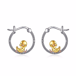 Duck Earrings Sterling Silver Duck Hoop Earrings Cute Animal Duck Jewelry Gifts for Women Girls