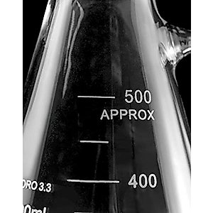 QWORK Filtering Flask with Upper Tubulation, 500ml Heavy Duty Borosilicate Glass Conical Shape Filtering Flask Narrow Mouth and Top Finish with Integral Side Arm, Single
