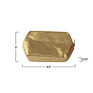 Creative Co-Op Recycled Leather Zip, Gold Color Pouch