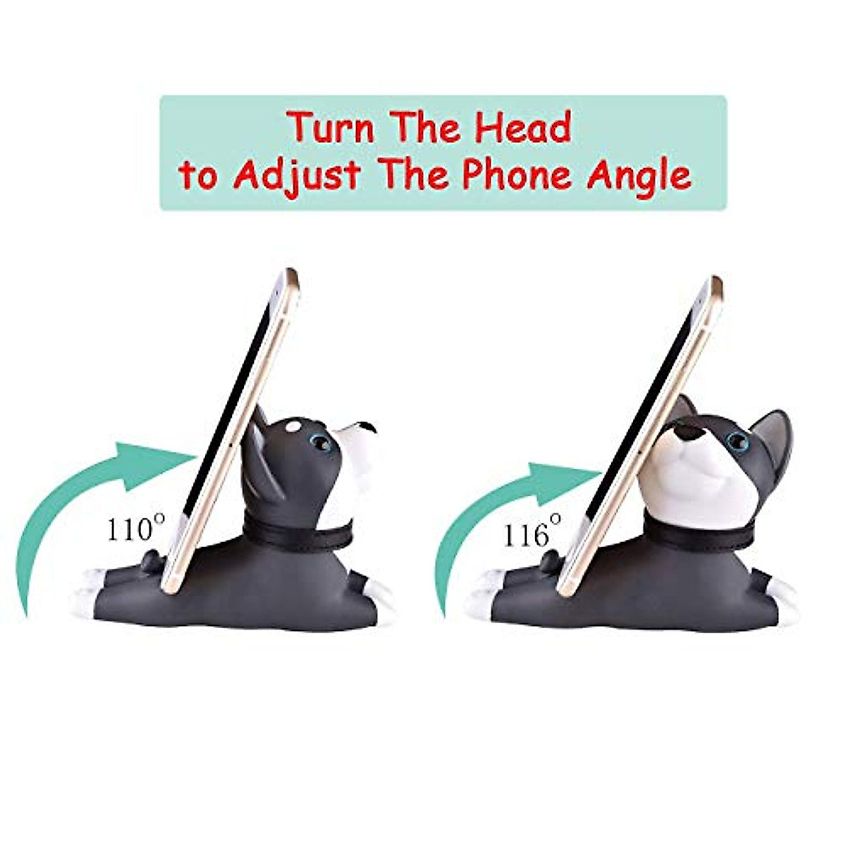 QOGRISUN Cute Cell Phone Stand for Desk, Dog Phone Holder, Animal Desk Accessories, Angle Adjustable, Mount for iPhone Smartphones and Tablets, Husky
