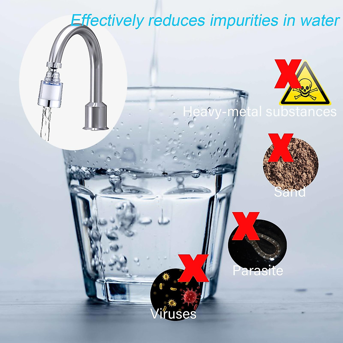 2 Pack Sink Filter Water Faucet, Universal 360 Degree Rotating Faucet Purifier, Removes Fluorine Heavy Metals and Hard Water for Home Kitchen and Bathroom