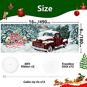 Arosche Extra Large Christmas Garage Door Cover 6 * 16Ft Christmas Garage Door Decorations Have a Merry Christmas Red Truck Background Party Supplies for Garage Door Cover, Phoyography, Party Decor