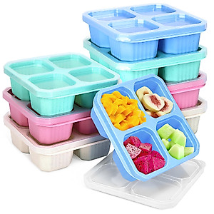 TKOnline Set of 8 Bento Snack Boxes, Meal Prep Container, 4 Compartments Leakproof Food Prep Containers for School, Work and Picnic
