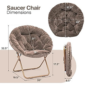 SFIHOME Foldable Oversized Moon Chair, Large Soft Lazy Cozy Comfortable Faux Fur Round Saucer Moon Chair for Teens and Adults, Light Brown