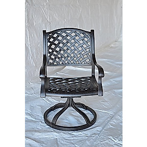 Nassau Outdoor Patio 4 Swivel Rocker Dining Chairs Dark Bronze Cast Aluminum, Walnut Cushions