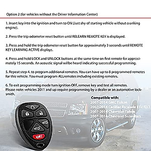 Self-Programming Replacement Keyless Entry Fits for Chevy Tahoe Suburban GMC Yukon (1500 and 2500) Cadillac Escalade ESV/EXT 2007 2008 2009 2010 2011 2012 2013 2014 Remote Fob P/N:15913427(Pack of 2)