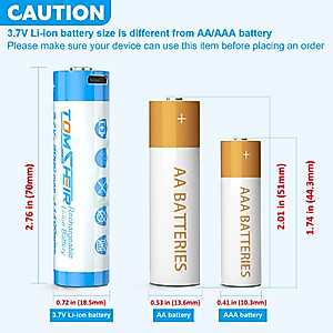 TOMSHEIR 2 Pack 3.7V Rechargeable Batteries with Micro-USB Port Cable 3000mAh Battery for Flashlights, Camera, Headlamps, Doorbells, RC Cars, Sound Equipment