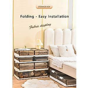 Corbyles Under Bed Storage - 3 Pack,Stackable Containers with Wheels,Folding Plastic Boxwith Lid，under Bins Drawer for Clothes,Shoes,Blankets,Clear + White,11.5Gal-3pack