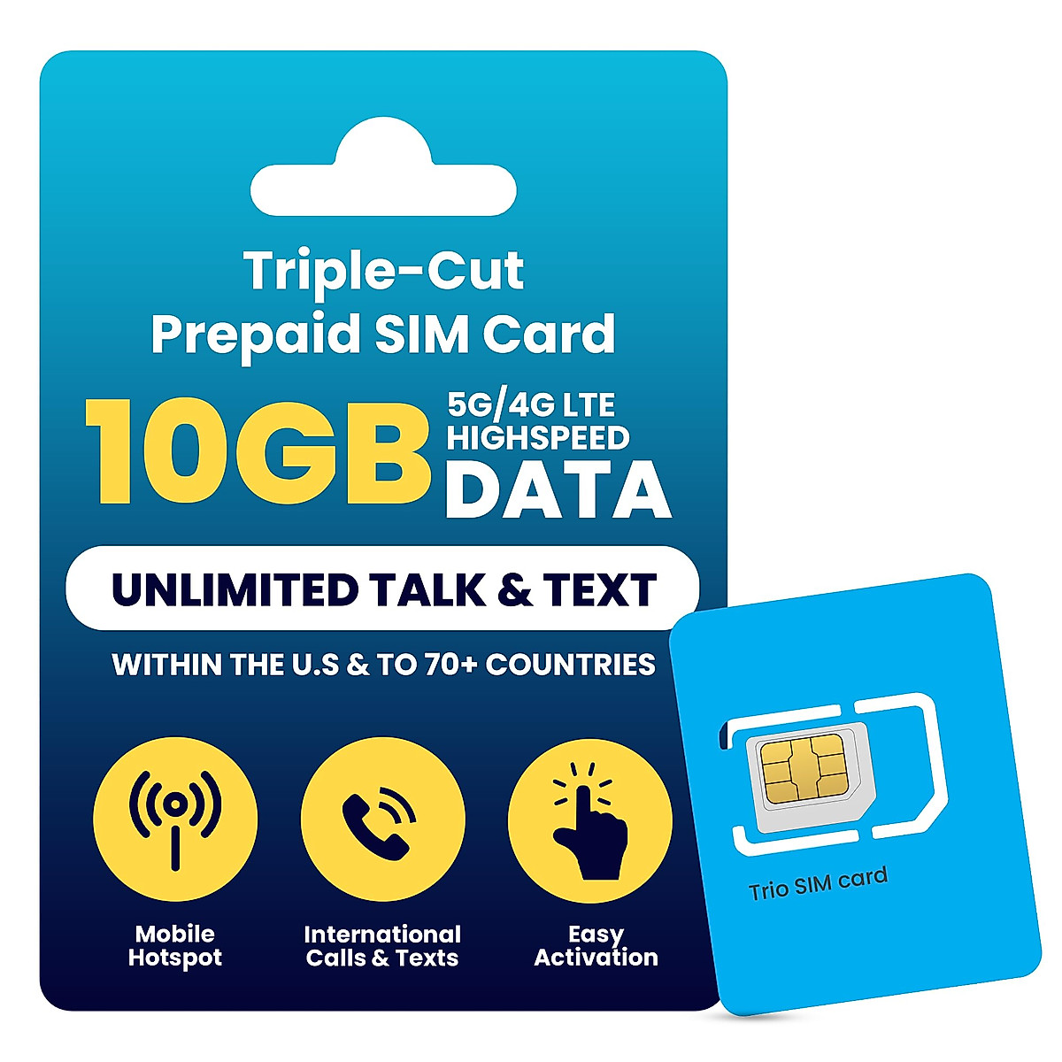 H2O Wireless 90-Day Prepaid SIM Card USA with 10GB High-Speed 4G LTE/5G Data & 5GB Mobile Hotspot, Unlimited Data, International Talk & Text, Triple-Cut US Mobile SIM Card for Cell Phones