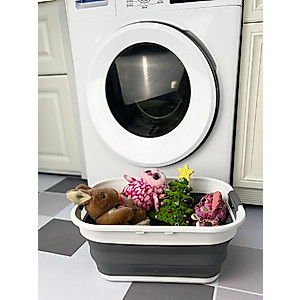 Collpasible 4.6 gallon Washing Tub - Toys container, water capacity 3.5 gallon (18L Collapsible Laundry Basket (White/Grey))
