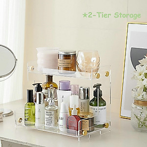 Clear Bathroom Countertop Organizer, 2 Tier Standing Counter Organizer, Bathroom Organizer Shelf Cosmetic Storage Holder (Acrylic) SHUNLI