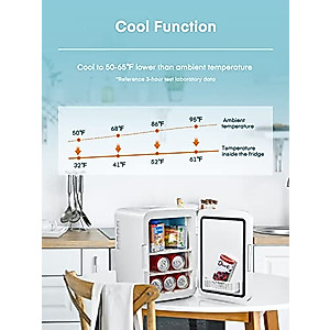 FOHERE Skincare Mini Fridge for Bedroom 10 Liter/11 Can, Portable Mini Fridge for Food, Beverage, Cosmetics, Snacks, Cooler and Warmer Function, AC/DC Small Refrigerator with Mirror, White