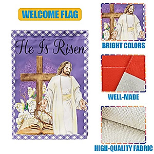 He is Risen Religious Garden Flags 12x18inch Burlap, Easter Cross Jesus Flags for Spring Holiday Yard Decorations Outdoor