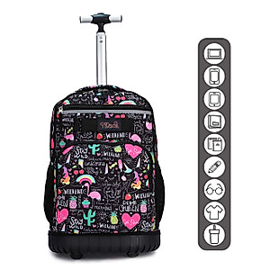 Tilami Rolling Backpack 18 inch Wheeled Laptop Backpack School College Student Travel Trip Boys and Girls, Ins