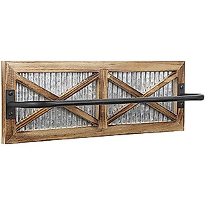 Rustic Bathroom Towel Rack, Butizone Wall Mounted Towel Bar Holder with Weathered Wood and Corrugated Galvanized Metal, Farmhouse Rack for Hanging Towel (Towels are not Included)