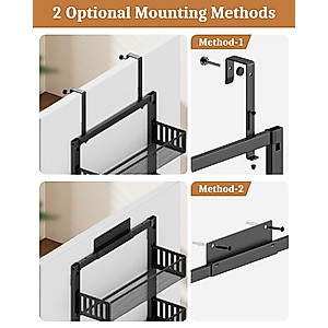 POKIPO 8-Tier Over the Door Pantry Organizer, Large Metal Door Spice Rack with Adjustable Basket, 2 in 1 Wall Mount or Hanging Heavy-Duty Pantry Door Storage Shelf for Kitchen and Bathroom, Black