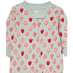 Amazon Essentials Unisex Babies' Footed Zip-Front Sleep and Play, Pack of 3, Light Pink Berry/Mint Green Stripe/Strawberries, Preemie