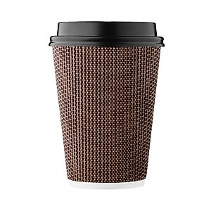[100 SET]Harvest Pack 12 oz Disposable Coffee Cups, Insulated Ripple Double-Walled Paper Cup with Lid, Brown Geometric, Tea Hot Chocolate Drinks To go coffee cups