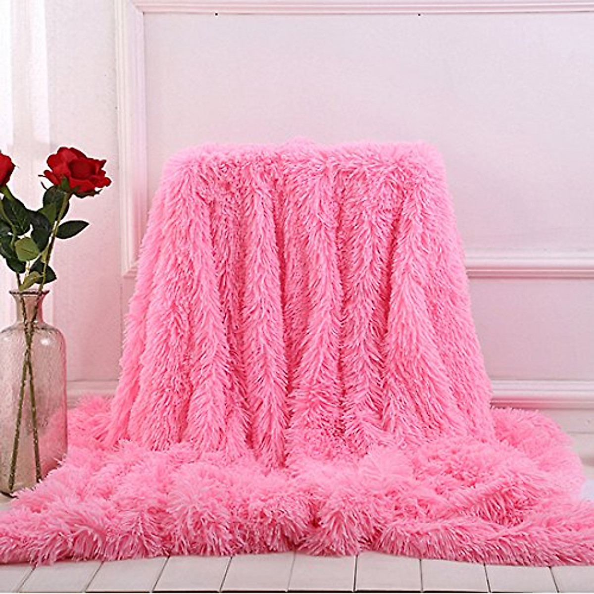 Plush Super Soft Blanket Bedding Sofa Cover Furry Fuzzy Fur Warm Throw Qulit Cozy Couch Blanket for Winter (51"x63", Pink)