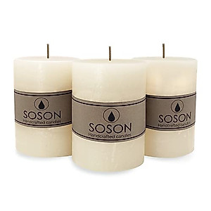 Simply Soson 3x4 Ivory Rustic Pillar Candles Bulk, Dripless Clean Long Burning Candles, Large Decorative Candles, Unscented Candles for Wedding, Rustic Home Decor, Dinner and Parties–Pack of 3