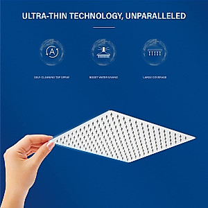 Rain Shower Head,YUNDOOM 12 Inch Shower Head 304 Stainless Steel Large Shower Head, Chrome Mirror Finishing Rainfall Shower Head,High Pressure Shower Heads,Square Shower Head And Water Fall Showerhead